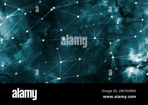 Abstract digital connection moving dots and lines animation dark blue background. Technology ...