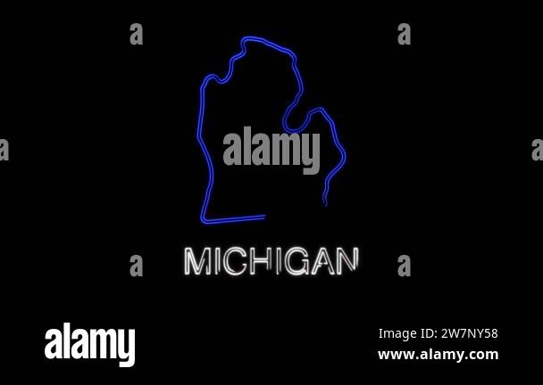 Neon animated map showing the state of Michigan from the united state ...