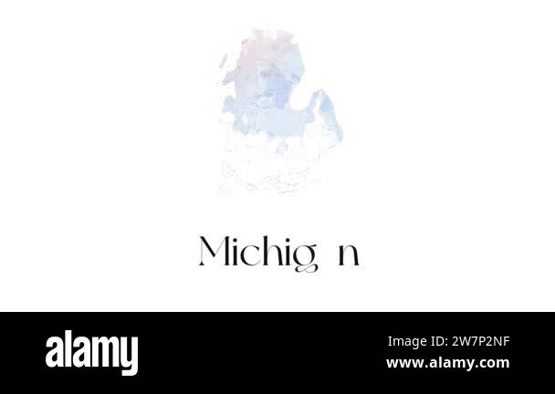 Watercolor animated map showing the state of Michigan from the united ...