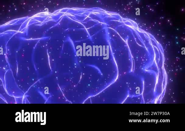 Flying around human brain hologram, particles - thinking process ...