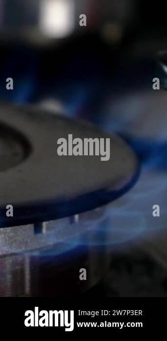 Process of burning and appearing blue flame of gas methane or propane ...