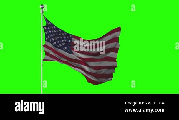 USA national flag waving on green screen. Chroma key animation. United ...