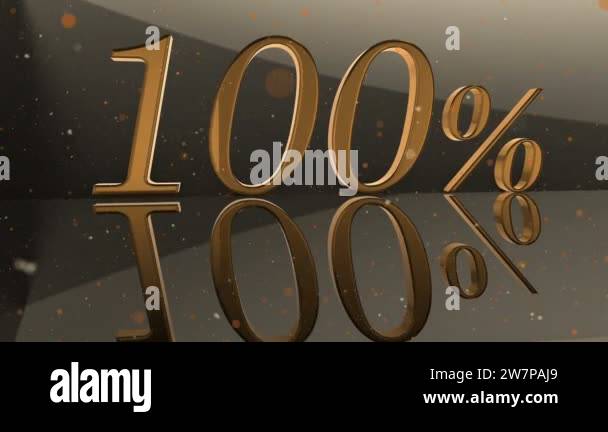 Gold numbers 100% on a mirror surface surrounded by flying round small ...