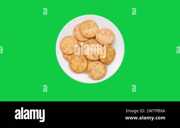 Stop motion animation Biscuits Cookies in a bowl on chroma key green ...