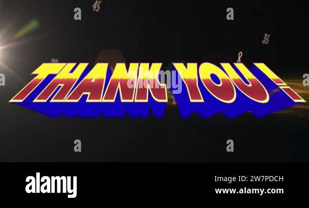 Thank you text over multiple numbers floating and golden digital wave ...
