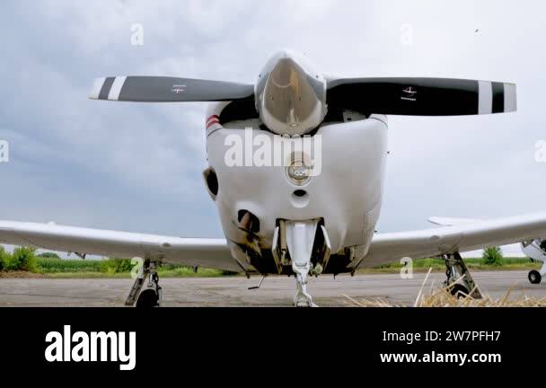 Screw aircraft. Retro plane. close-up. Retro airplane propeller. front ...