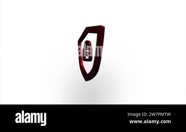 Red shield security with lock icon flipping, rotation. Elegant 3d ...