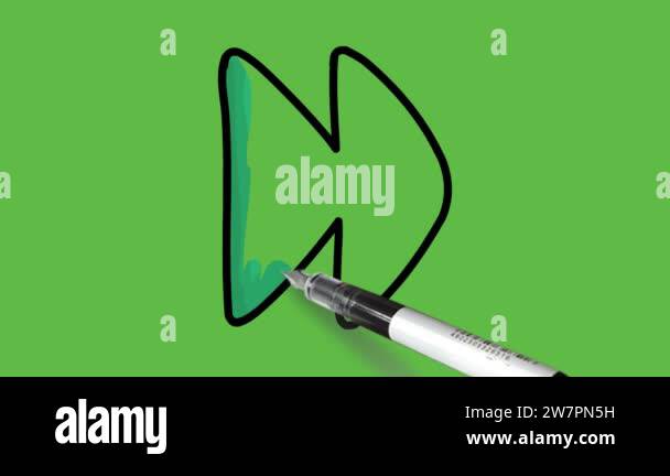 Drawing fast forward button with blue colour and black outline on ...