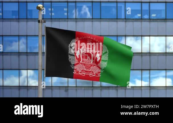 3D, Afghan flag waving on wind with modern skyscraper city. Afghanistan ...