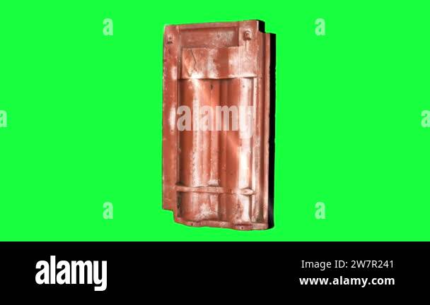 3d animated single old-styled rectangular-shaped rooftop tile in Green ...