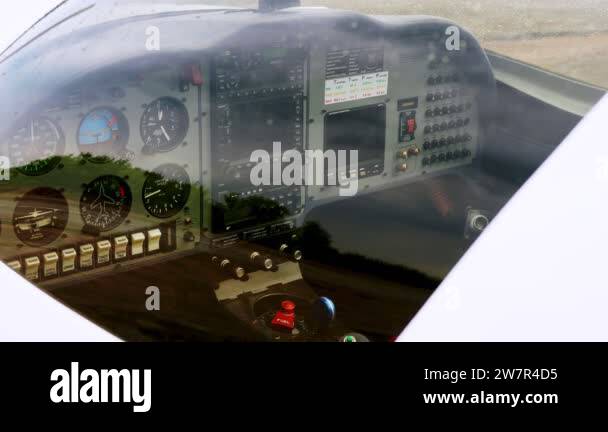 Screw aircraft. control wheel instrumental panel. close-up. Retro plane ...