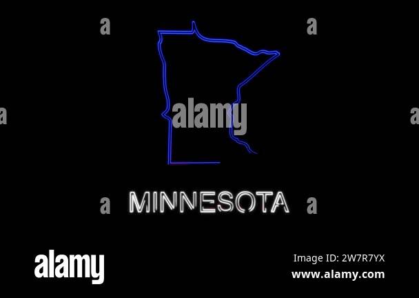 Neon animated map showing the state of Minnesota from the united state ...