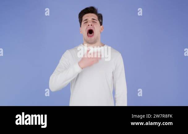 Tired sleepy man yawns. Lazy guy showing emotion of very boring ...