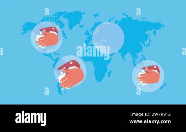 global handwashing day animation with hands in earth maps Stock Video ...