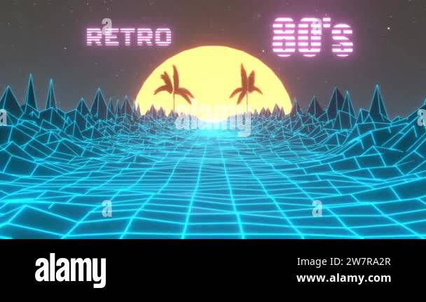 Digital 80s abstract 3D animation background. Retro dance party sci-fi ...