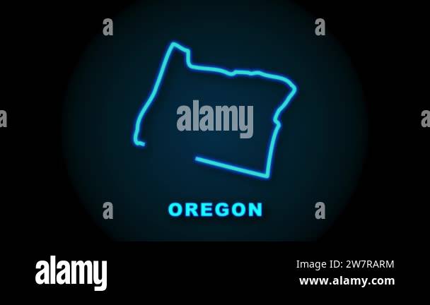Neon animated map showing the state of Oregon from the united state of ...