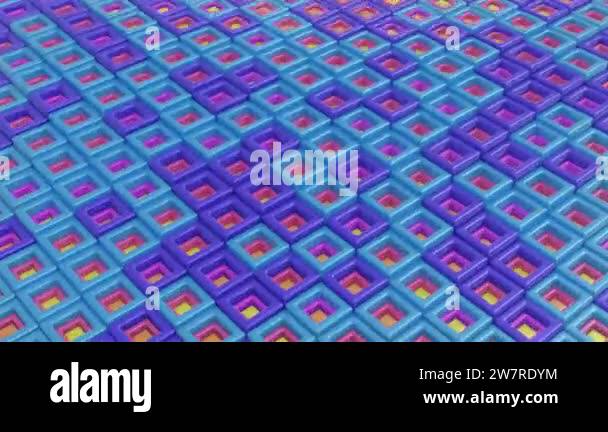 Abstract looped background of waves of cubes on a plane of bright ...