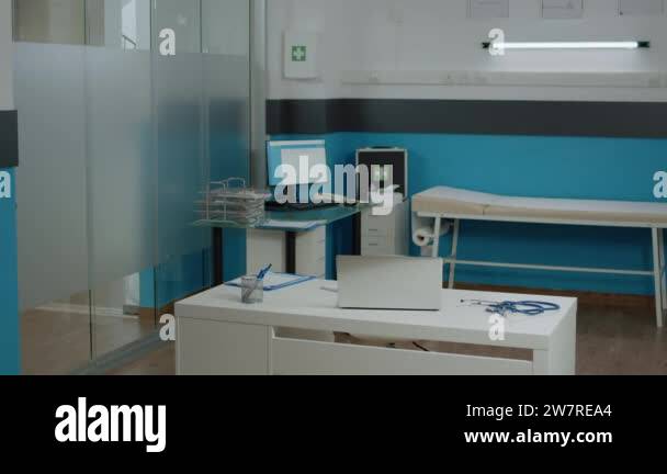 Empty doctors office with medical instruments at facility Stock Video ...