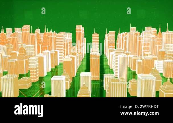 3D model of modern city in cyberspace. Motion. Futuristic layout of ...