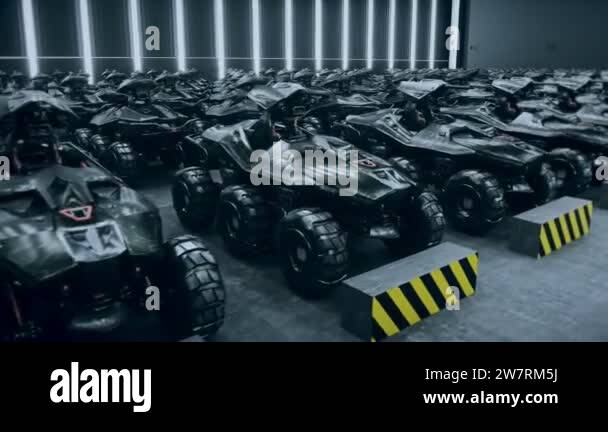 Futuristic military tanks in military base. Realistic 4k animation ...