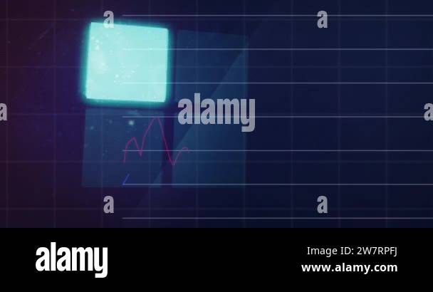 Animation of digital interface squares data loading and statistics processing over grid. global ...
