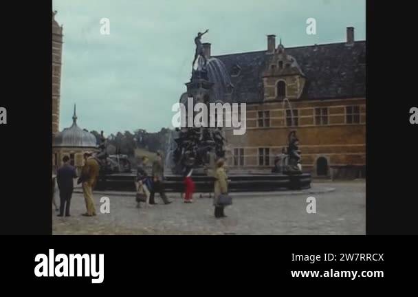 COPENHAGEN, DENMARK JUNE 1975: Frederiksborg palace with tourists in 70 ...