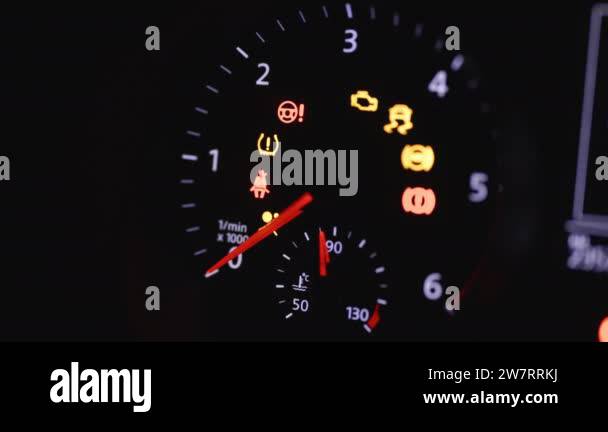 Tachometer Gauge of Starting and Stopping Car. Starting car engine ...