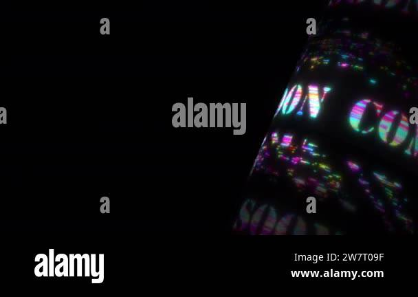Coming Soon Colorful Text Word Flicker Light Animation Loop Rotation Tube With Glitch Text