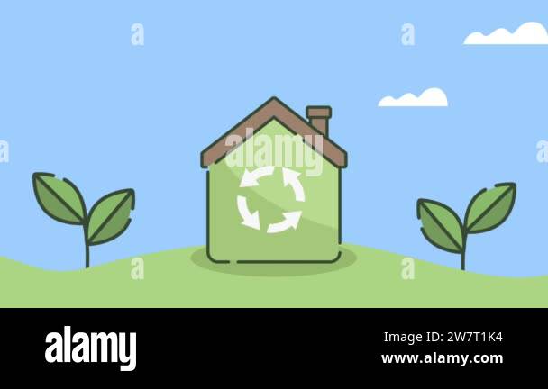 eco friendly animation with arrows recycle in house scene Stock Video ...