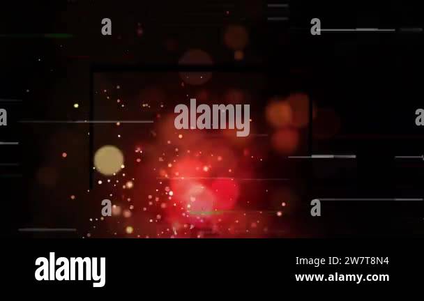Animation of circular scope and interference over red bokeh lights and floating particles ...