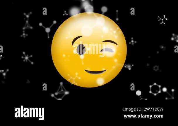 Digital animation of molecular structures floating against winking face ...