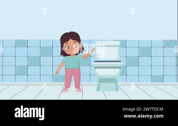 little girl emptying the toilet animation Stock Video Footage - Alamy