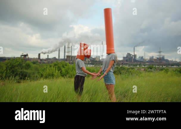 Pipe people. Mother and son outdoors concept family, slow motion video ...