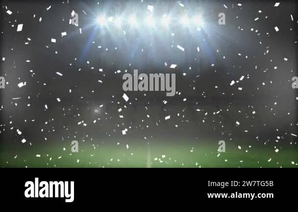 Animation of white confetti falling over football breaking through ...