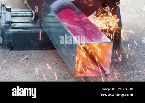 Steel square tube cutting with a steel cutter or Fiber cut steel. The ...