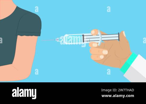 A Doctor gives a vaccine syringe to a patient animation video. A doctor ...