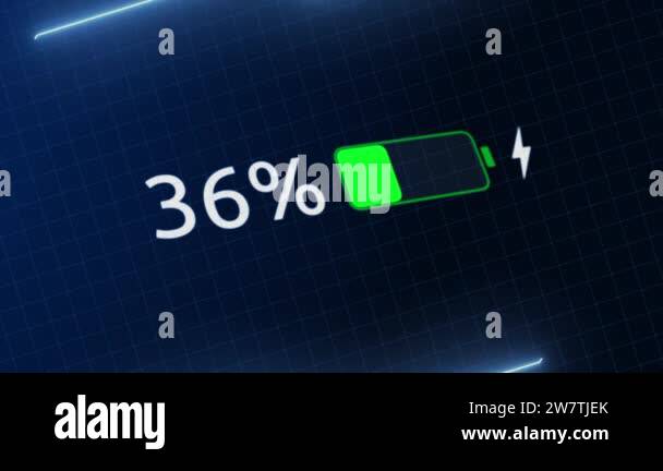 Floating Battery on the digital grid Graphic Animation are being fully ...