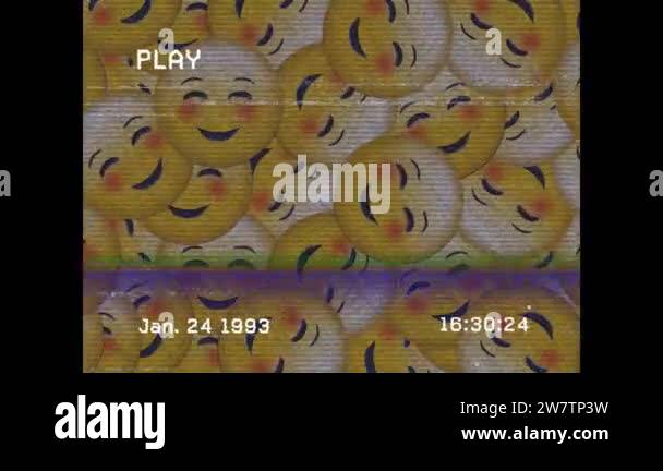 Digital animation of vhs glitch effect over multiple blushing face ...