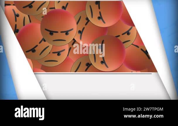 Digital animation of abstract blue shapes over multiple angry face ...