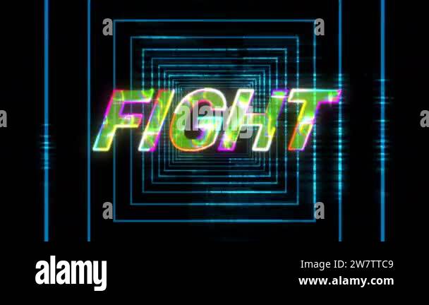 Electric effect over fight text against neon blue squares in seamless ...