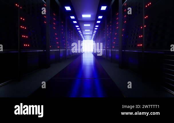 Network And Data Servers Behind Glass Panels In A Server Room Of A Data ...