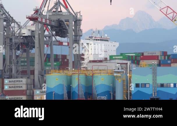 La Spezia, Italy - June 9. 2021: Container Ship docking in Freight Port ...