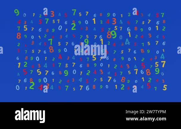 Group of colorful numbers morphing. Blue background. Abstract animation ...