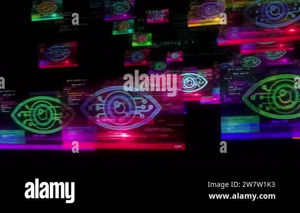 Cyber eye and big brother symbol on computer screens. Cyber threat ...