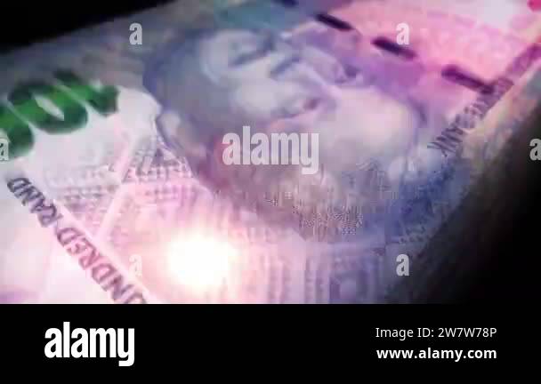 South Africa Rand money counting. Paper ZAR banknotes. Fast cash note ...