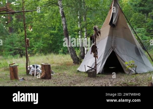 Forest home of the Indians. Wigwam indian teepee. The life of nomadic ...