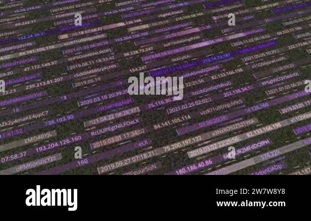 Abstract digital background of narrow horizontal stripes with hacking ...