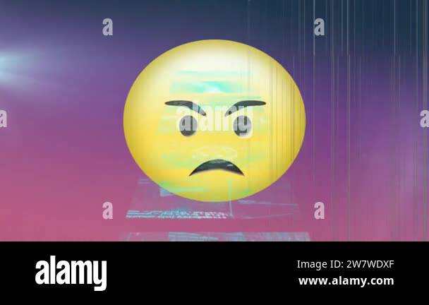 Digital animation of screens with data processing against angry face ...