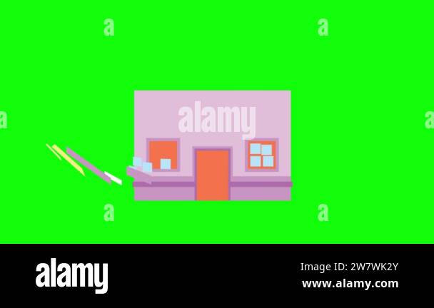 Animation of building house on green screen background. Cartoon Hut ...