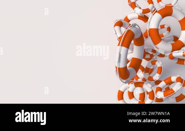 Lifebuoy drop from top and swing on the rope. Rescue, help concept ...